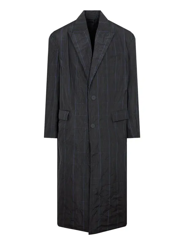Balenciaga Checked Long Nylon Raincoat - Grey