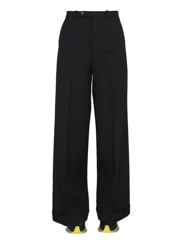 Gucci Wide Leg Wool Trousers - Black