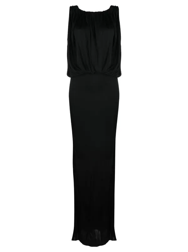 Saint Laurent Sleeveless Maxi Dress In Shiny Jersey - Black
