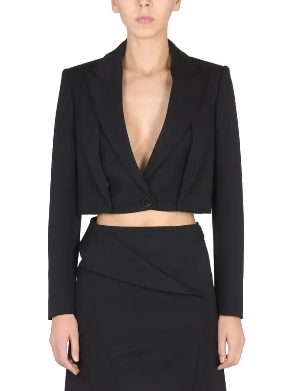 Alexander McQueen Cropped Jacket With Double Lapels And Cutout Details - Black
