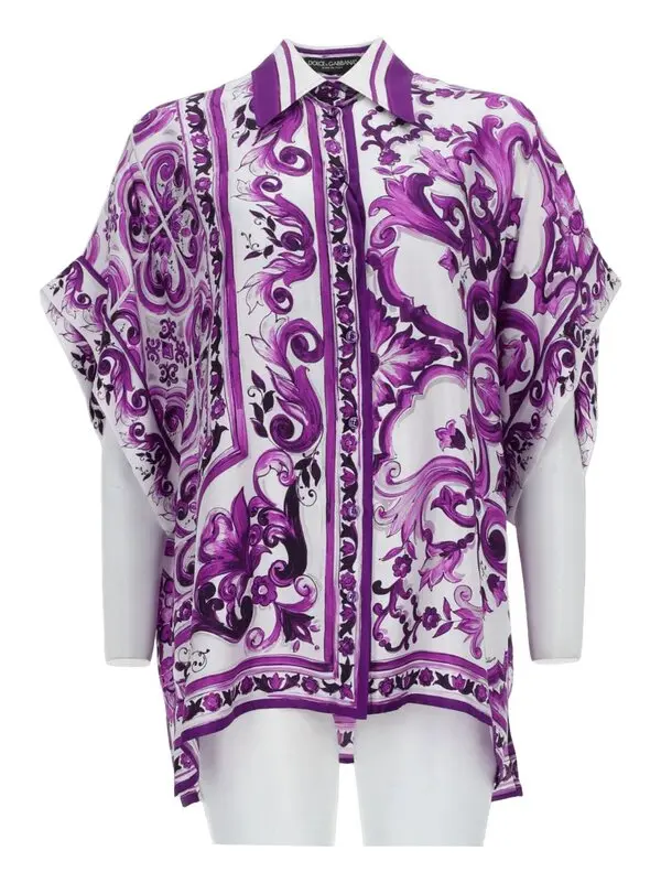Dolce & Gabbana Printed Silk Oversized Shirt - Purple