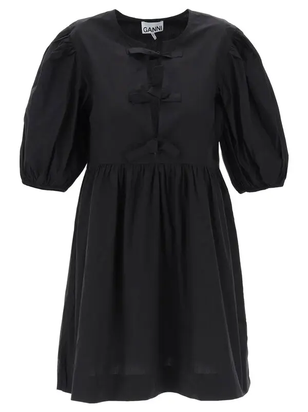 GANNI Cotton Poplin Tie String Mini Dress - Black