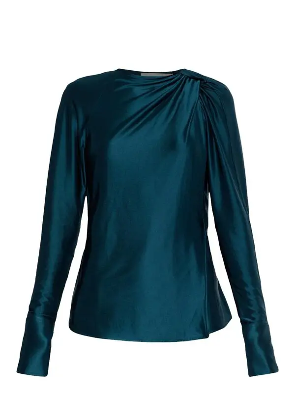 Victoria Beckham Draped Printed Silk Blouse - Black