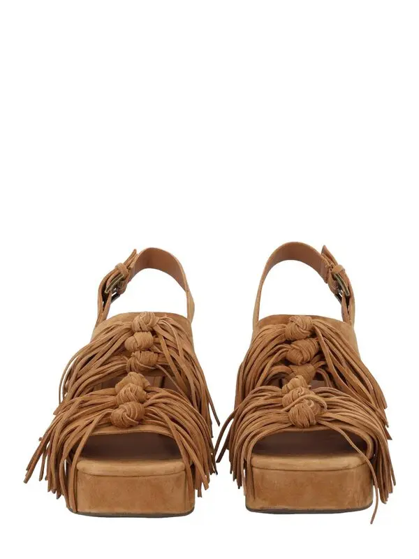 Ash Fringe Knot Platform Sandals - Beige