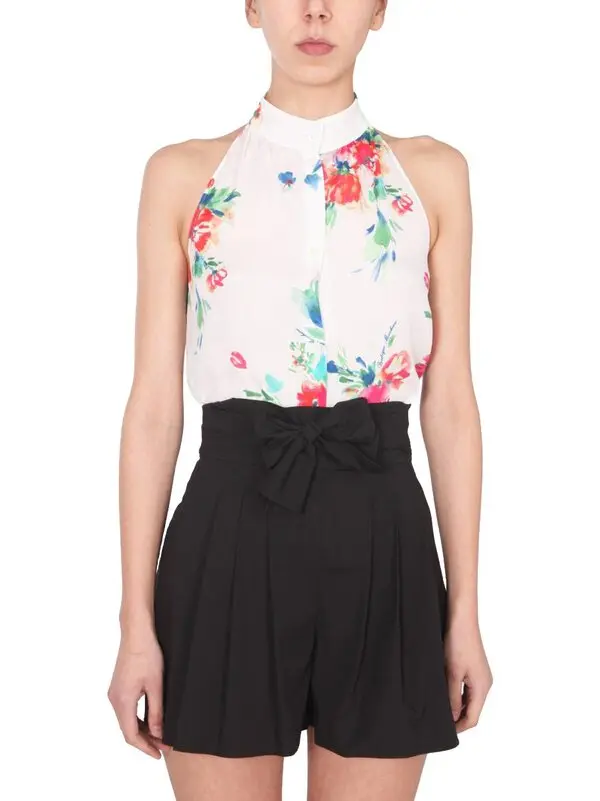 Moschino Halter Neck Floral Print Shirt With Bow Detail - Multicolour