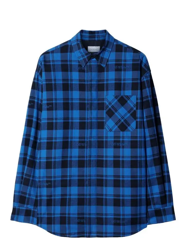 Off-White Oversized Check Pattern Paint Detail Overshirt - Blueb
