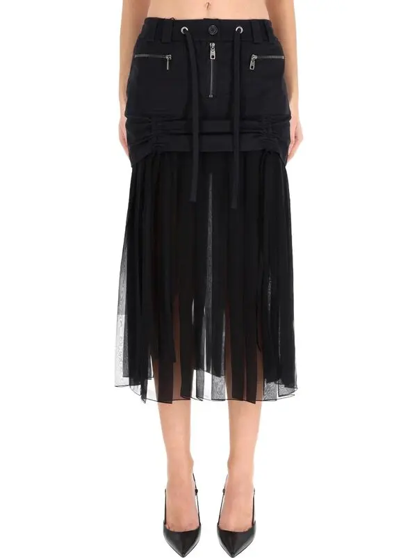 Dolce & Gabbana Mixed-media Pleated Midi Skirt - Black
