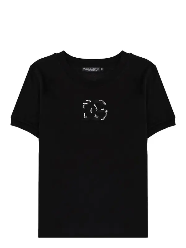 Dolce & Gabbana Crystal Logo Cotton T-shirt - Black