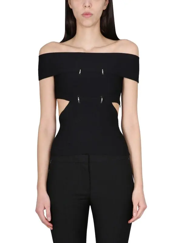 Alexander McQueen Off-shoulder Cut-out Top - Black