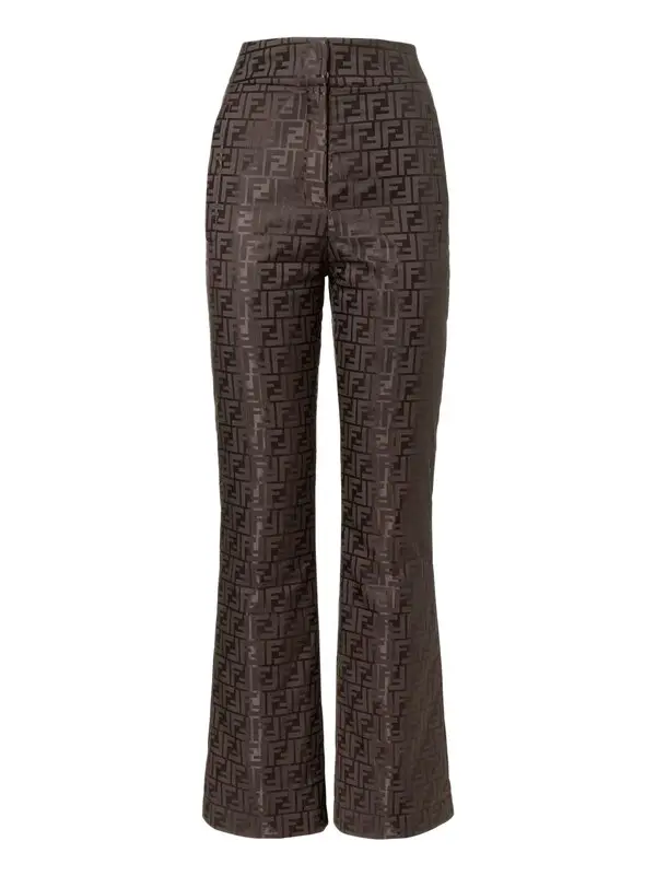 Fendi High-waisted Ff Jacquard Nylon Trousers - Marrone