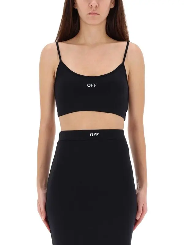 Off-White Ribbed Spaghetti Strap Top - Black