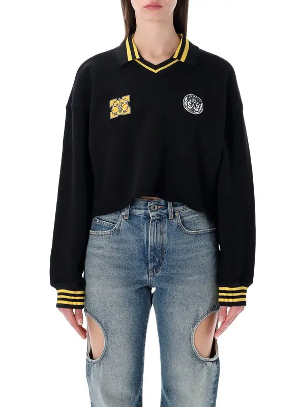 Off-White Cropped V-neck Polo Shirt - Black