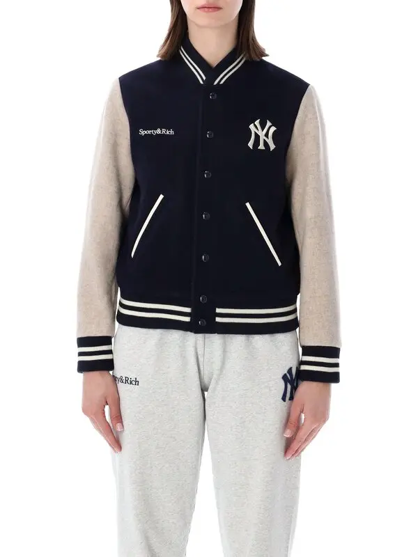 SPORTY & RICH Wool Varsity Jacket With Embroidered Graphics - Blue