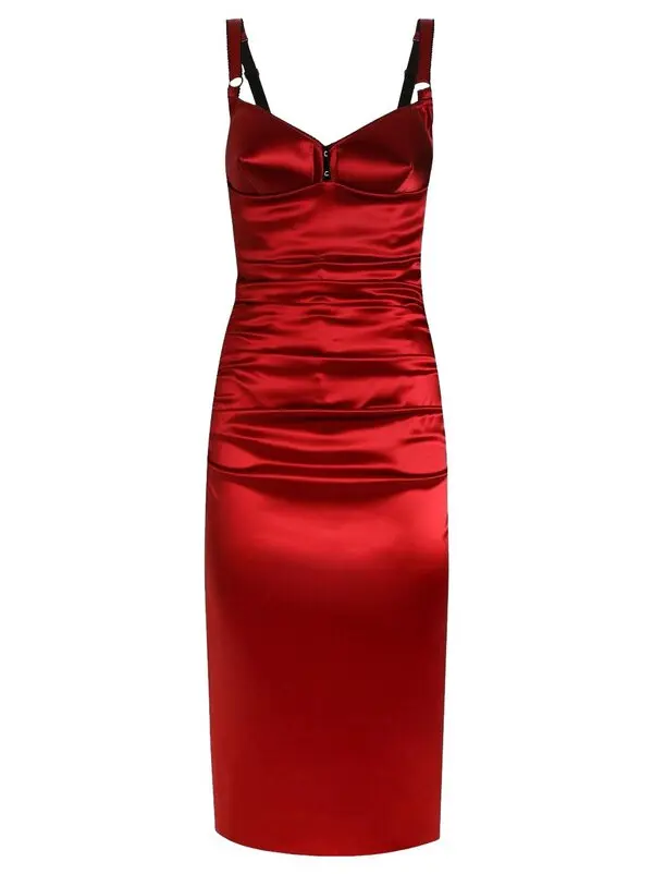Dolce & Gabbana Draped Satin Calf-length Dress With Conical Cups - Red