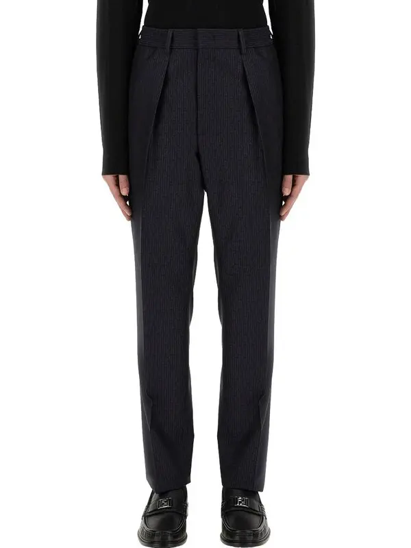 Fendi Ff Stripes Jacquard Wool Trousers - Blue