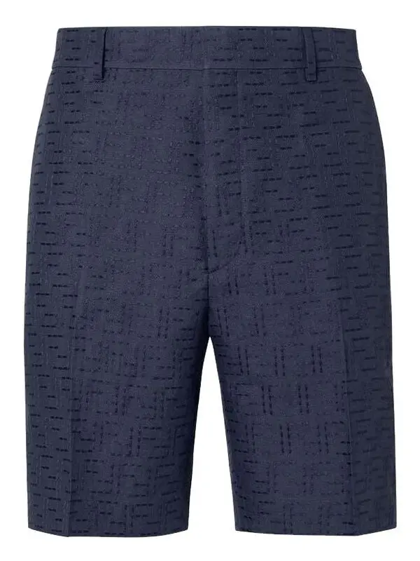 Fendi Short Linen Allover Patterned Pants - Blue