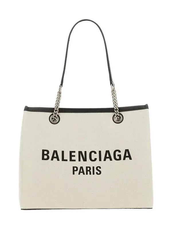 Balenciaga Logo Print Canvas Tote Bag - Beige
