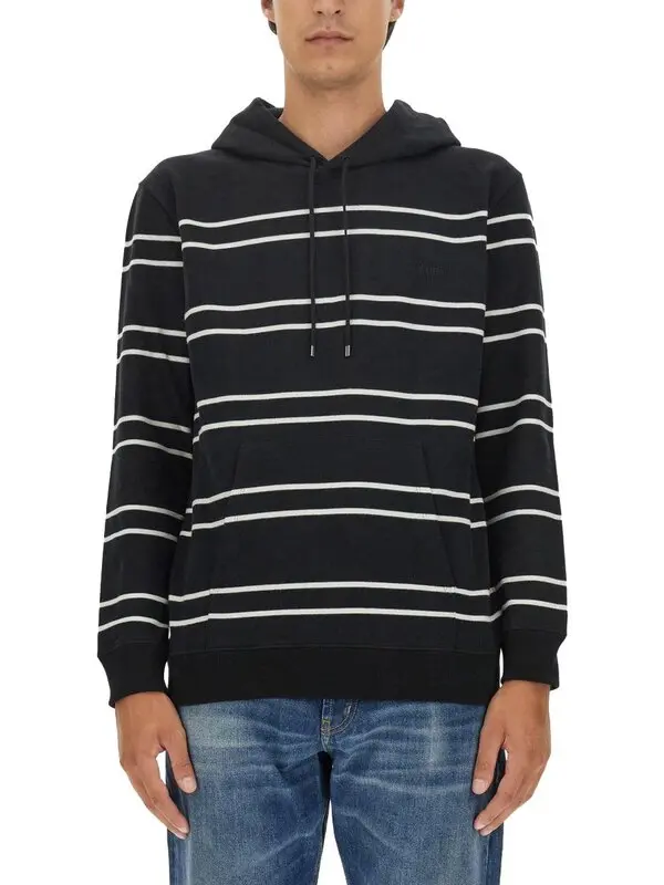 Saint Laurent Slim-fit Striped Cotton-jersey Hoodie With Logo Embroidery - Black