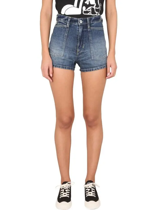 Kenzo High Waisted Shorts With Patch Pockets - Denim