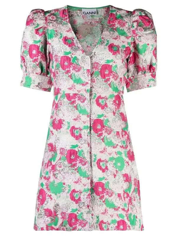 GANNI 3d Jacquard Mini Dress With Snap Button Closure - Multicolour