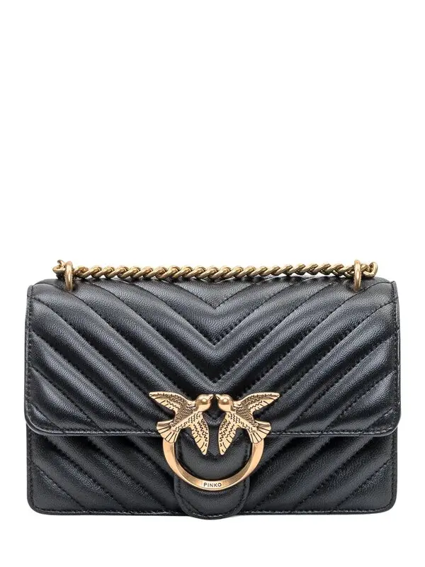 Pinko Mini Love Quilted Shoulder Bag With Gold Tone Clasp - Nero