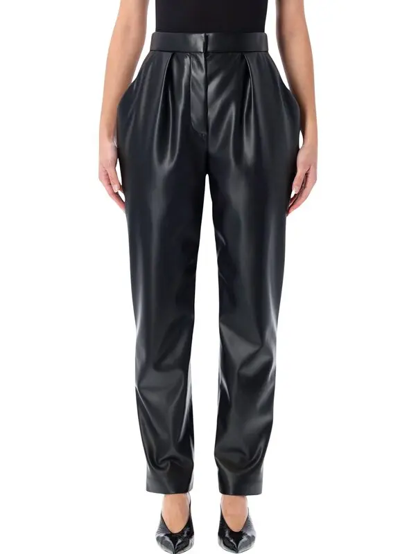 Balmain High-waisted Faux Leather Trousers With Pleats - Black