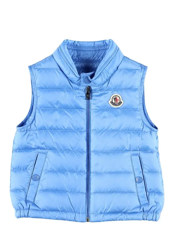 Moncler Gui Down Vest With Stand Collar And Zip-up Front - Blue