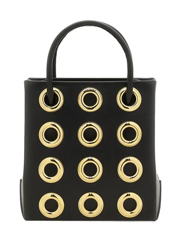 Moschino Leather Bag With Metal Eyelets - Black
