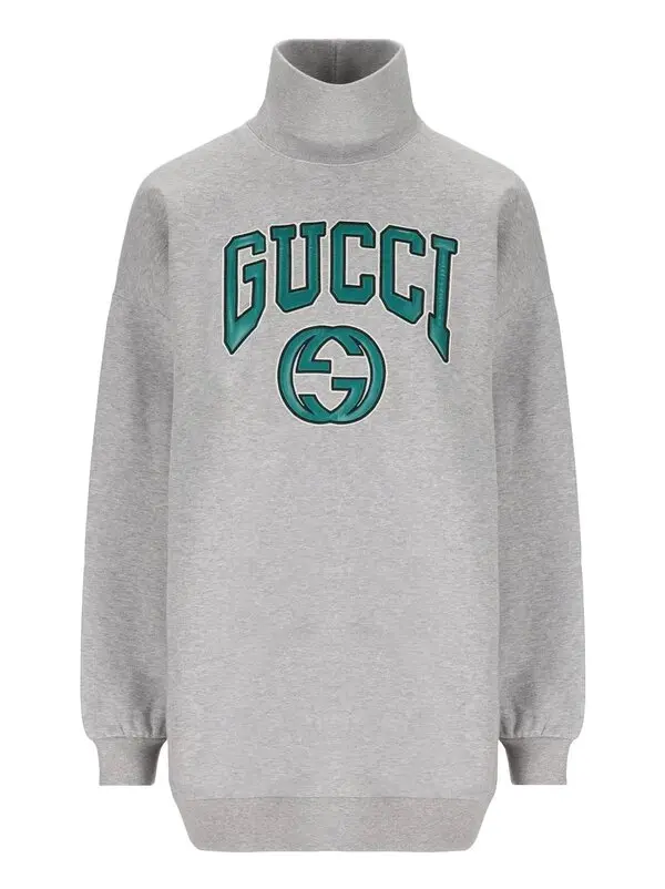 Gucci High Neck Embroidered Jersey Sweatshirt - Grey