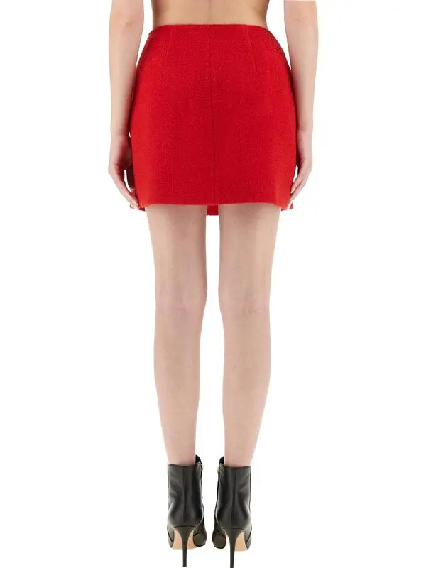Balmain Virgin Wool Mini Skirt With Button Detail - Red