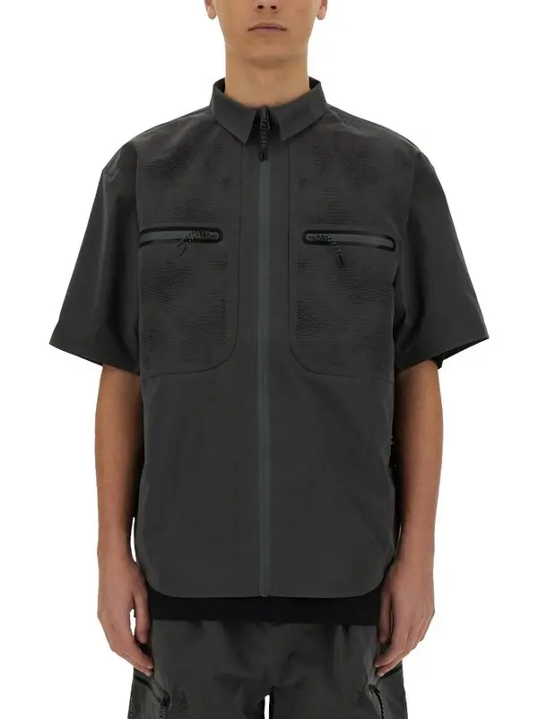 Alpha Industries Laser Cut Short Sleeve Zippered Shirt - Grey