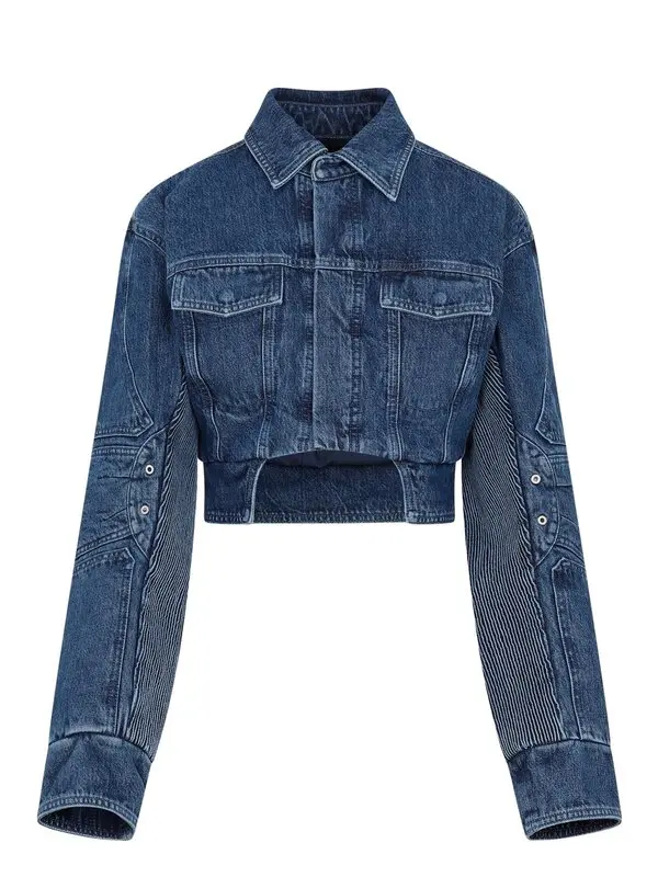 Off-White Cropped Motorcycle Denim Jacket - Blue
