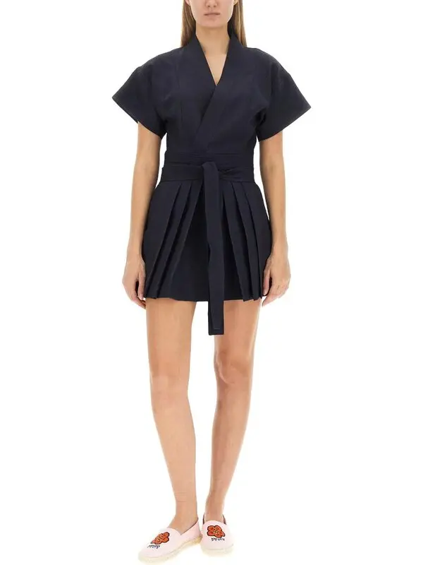 Kenzo Mini Kimono Dress With Belted Waist - Blue