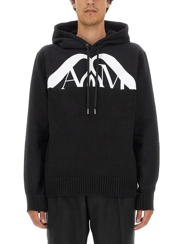 Alexander McQueen Logo Printed Drawstring Hoodie - Black