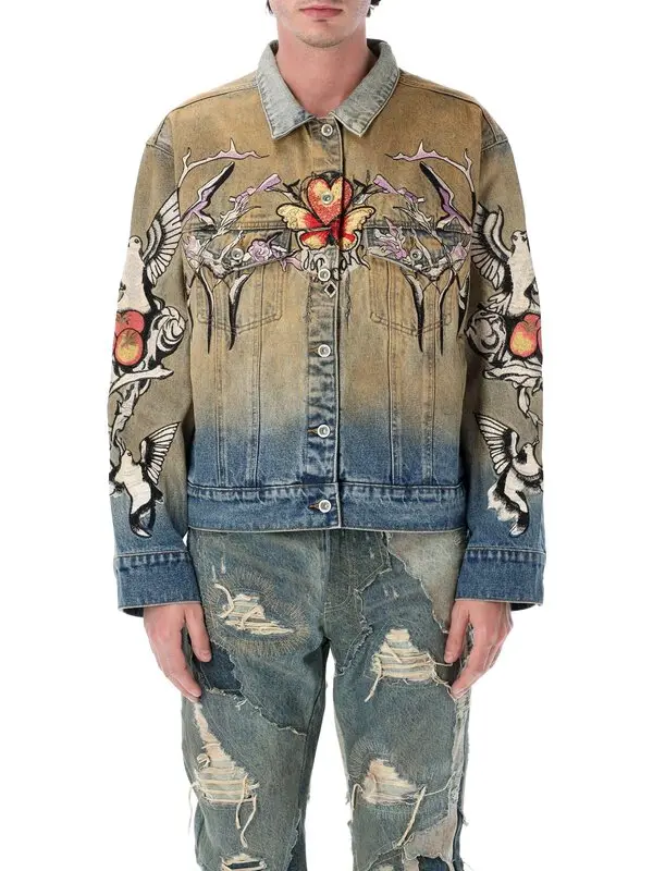 WHO DECIDES WAR P26 Embroidered Denim Jacket - Red
