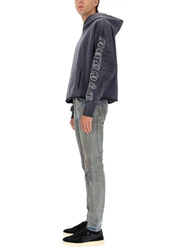 PURPLE BRAND Graphic Sleeve Cropped Hoodie - Denim