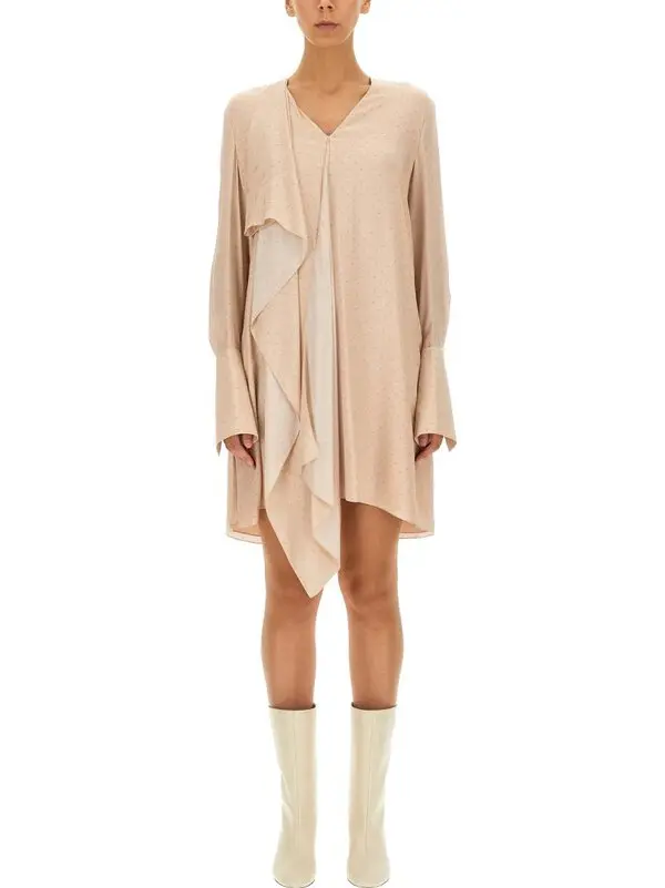 Fendi Long Sleeve Silk Ruffle Dress - Ivory
