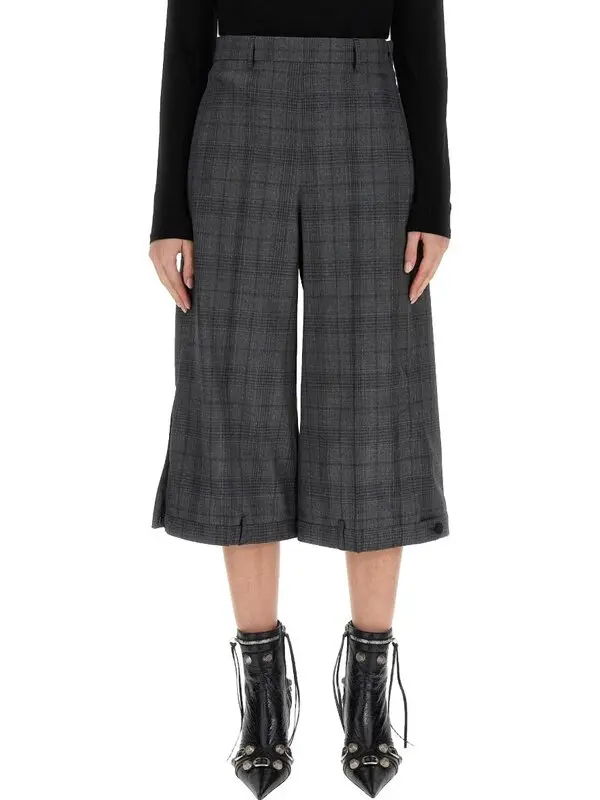 Balenciaga Plaid Wide-leg Wool Culottes - Grey