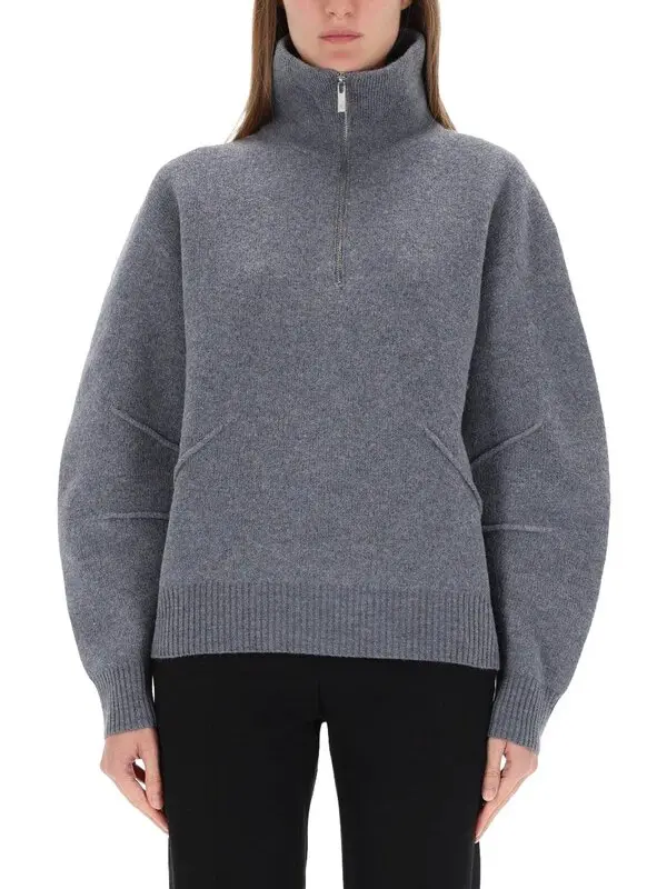 Helmut Lang Merino Wool Half-zip Mock Neck Sweater - Grey