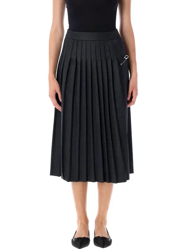 Prada Pleated Wool Flannel Midi Skirt With Safe-pin Detail - Grey