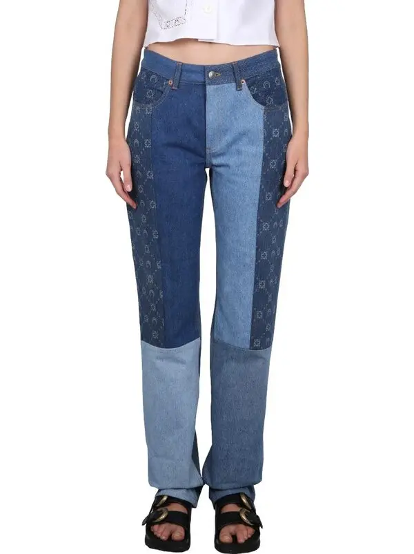 MARINE SERRE Regenerated Moonogram Paneled Jeans - Denim