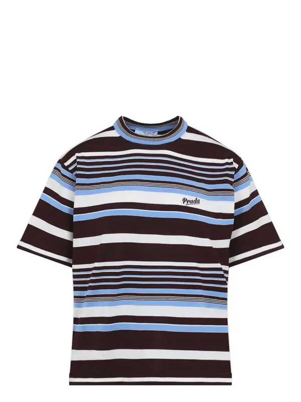 Prada Striped Crew Neck Cotton Sweater - Multicolour