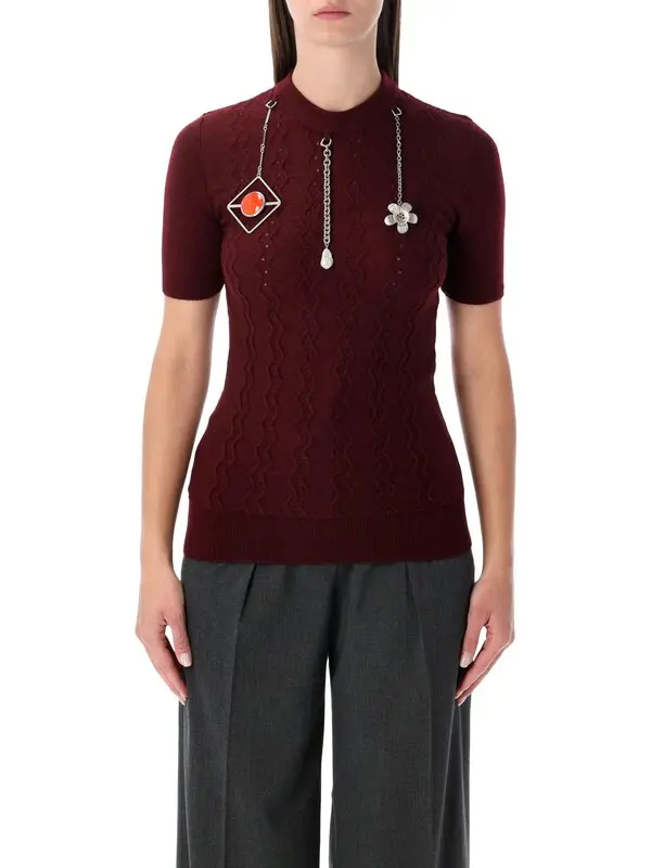 Prada Short-sleeved Wool Sweater With Pendant Embellishments - Pink