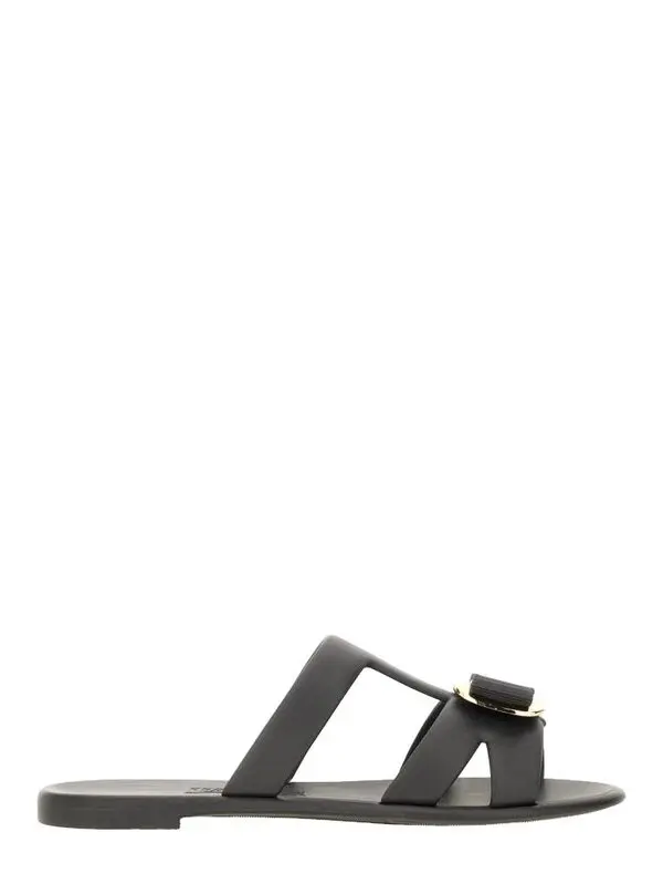 FERRAGAMO Vara Plate Strappy Slides - Black