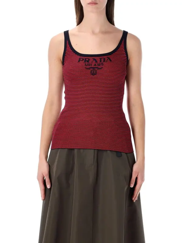 Prada Striped Knit Tank Top - Blue+red