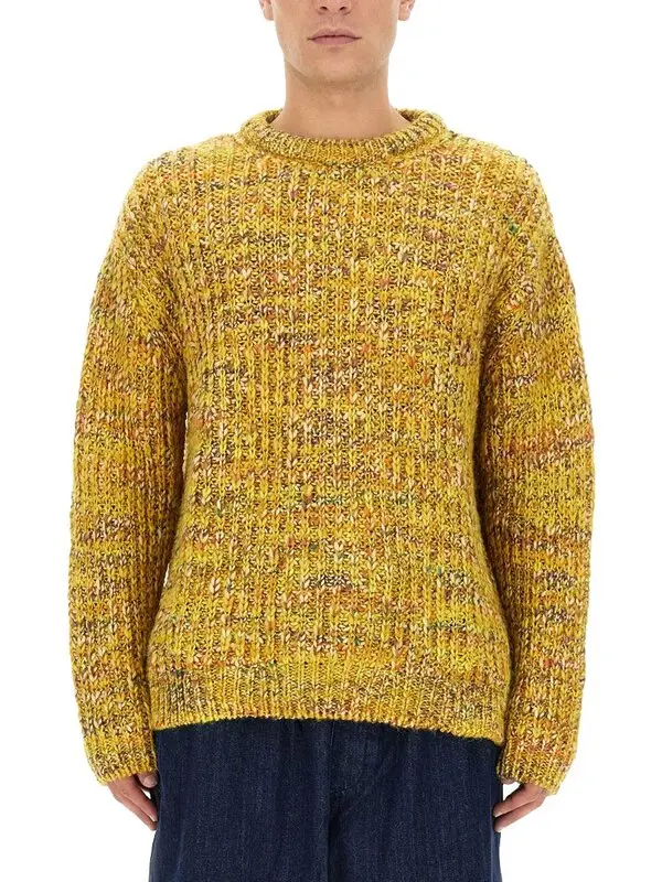 You Must Create Textured Knit Crewneck Pullover - Yellow