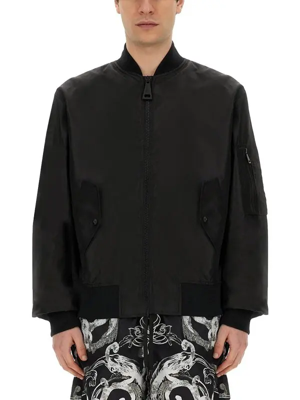 Versace Logo Bomber Jacket With Long Sleeves - Black