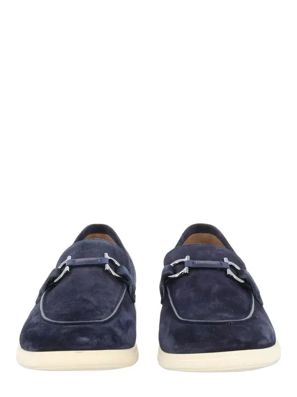 FERRAGAMO Suede Horsebit Detail Loafers - Blue