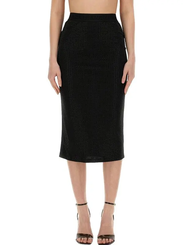 Versace Crystal Embellished Midi Skirt - Black