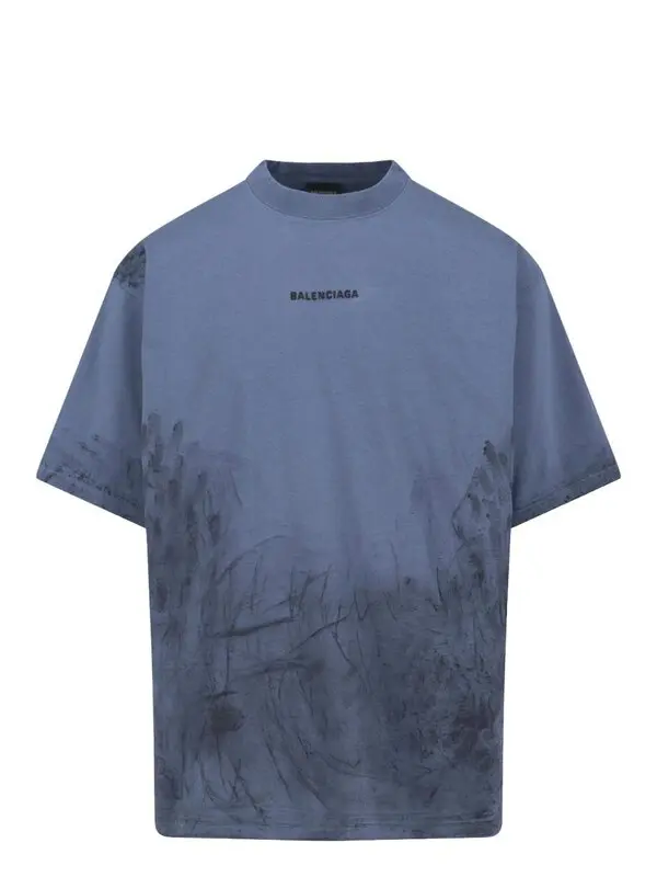 Balenciaga Cotton T-shirt With Printed Detail - Blue